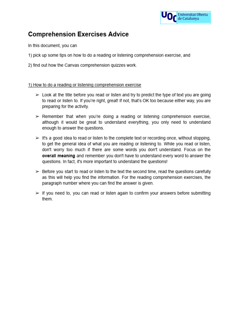 Comprehension Exercises Guide | PDF