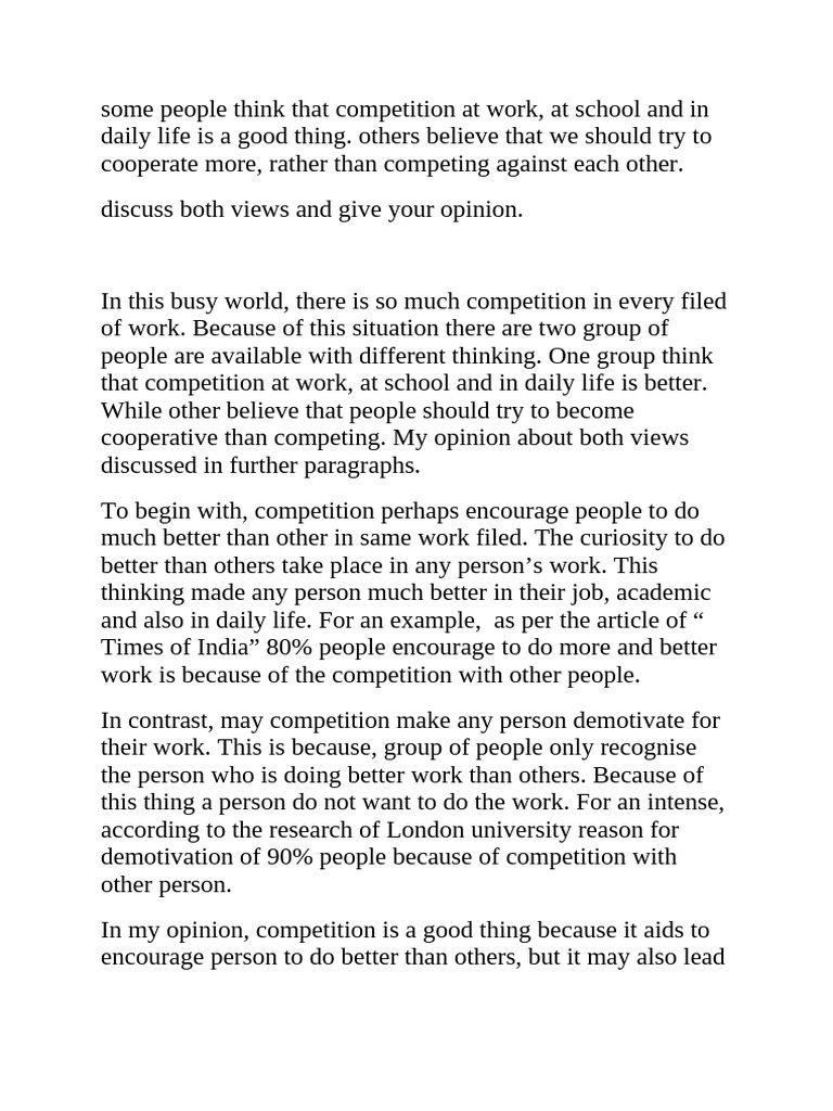 Some People Think That Competition at Work | PDF