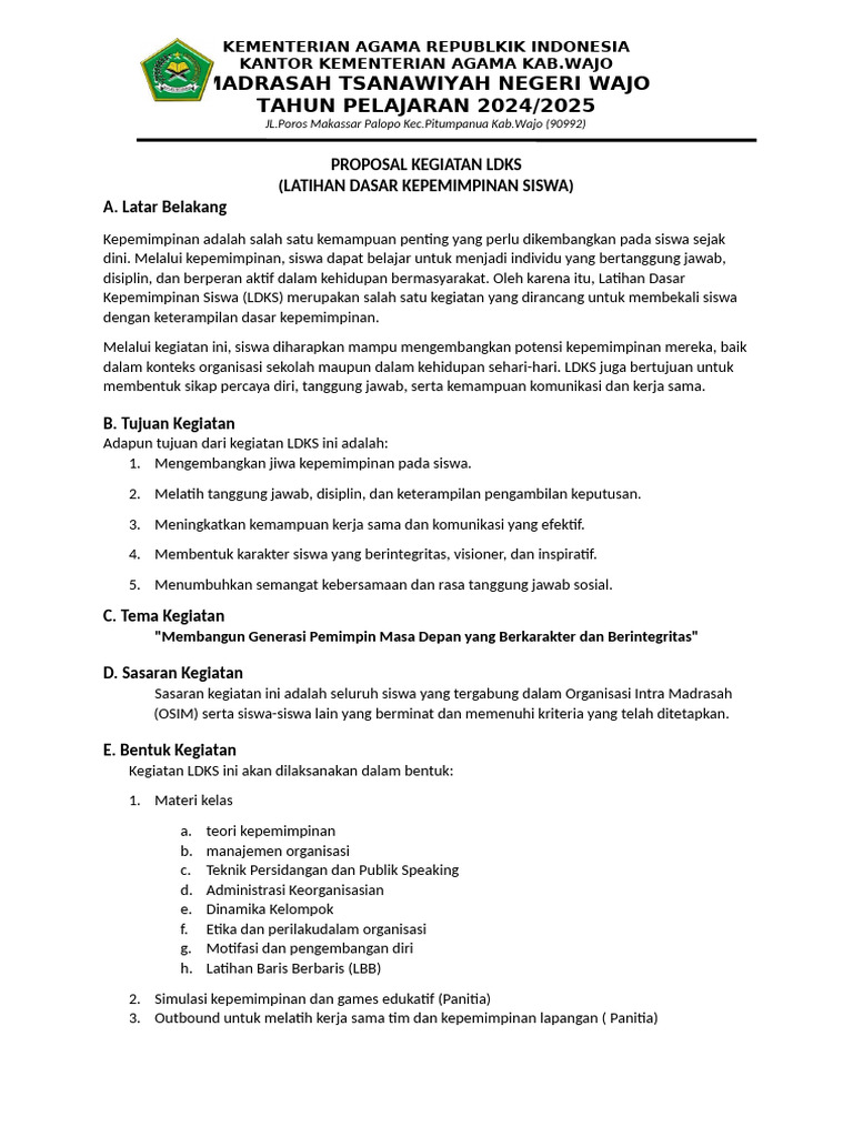 Proposal LDKS Siswa MTsN Wajo 2024/2025 | PDF