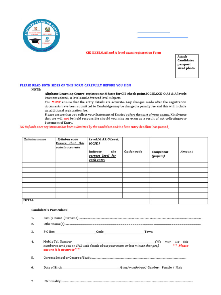 CIE Exam Registration Form 2025 | PDF | Qualifications | Student ...