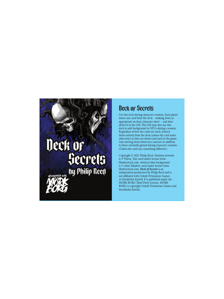 MÖRK BORG (Philip Reed) Deck of Secrets - Sheets (2020) | PDF