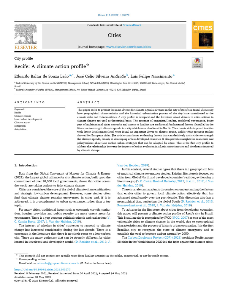 Recife's Climate Action Profile Analysis | PDF | Climate Change ...