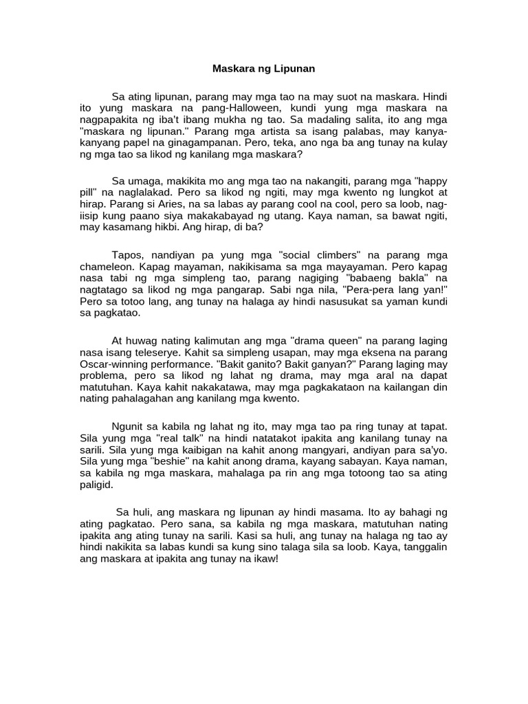 Maskara NG Lipunan | PDF