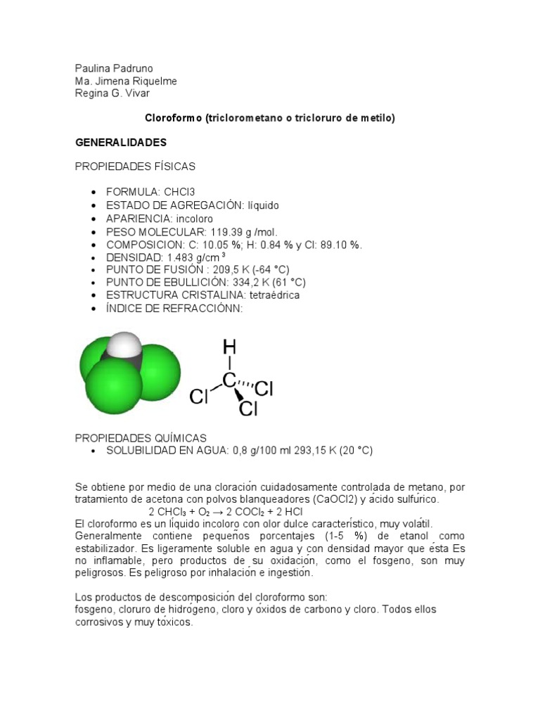 Propiedades y Usos del Cloroformo | PDF | Cloroformo | Anestesia
