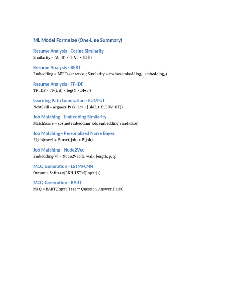 ML Model Formulae Summary | PDF