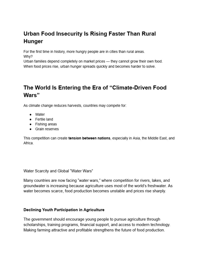 Urban Food Insecurity and Global Challenges | PDF