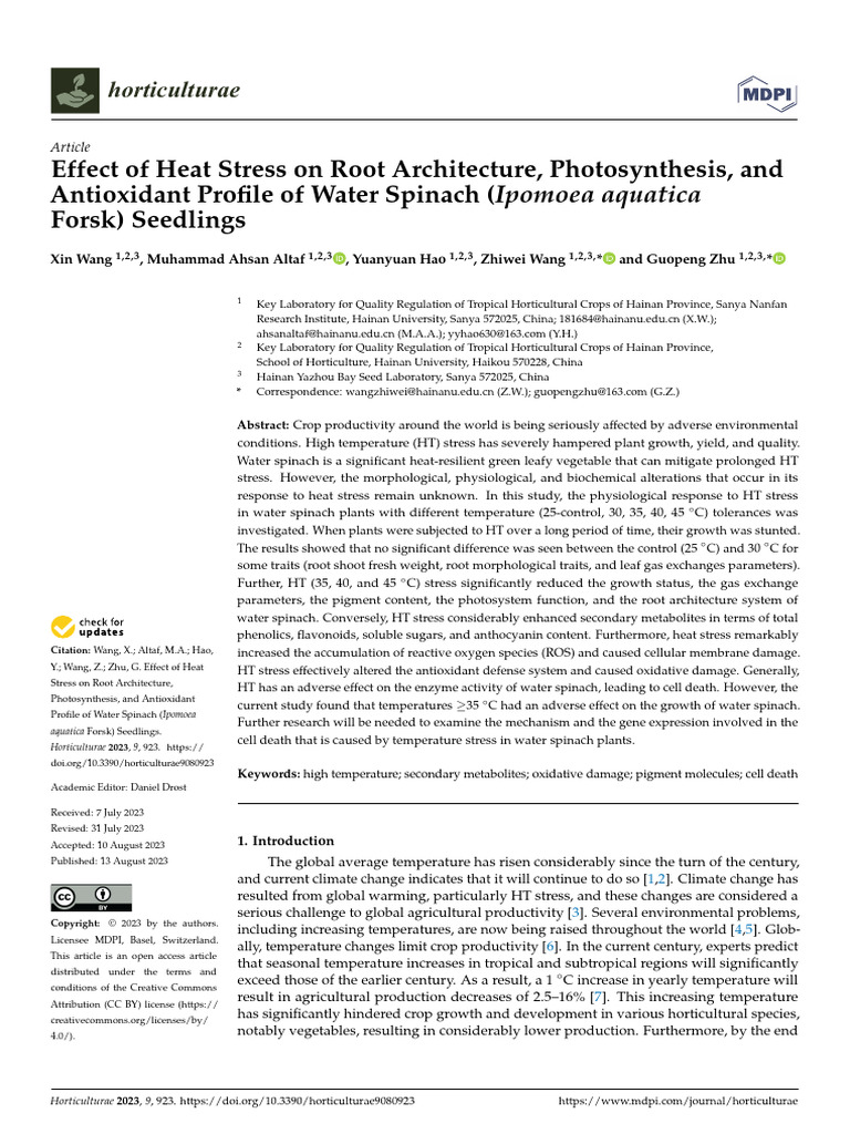 Effect of Heat Stress On Root Architecture, Photosynthesis, and ...