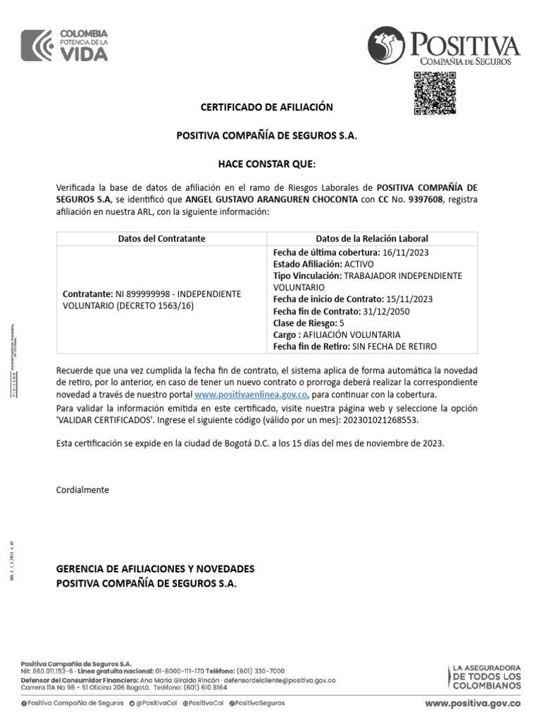 Certifica Do Trabaja Dor Independiente Angel | PDF