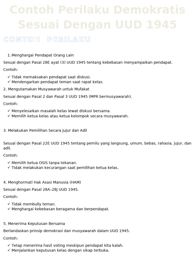 Contoh Perilaku Demokratis UUD 1945 | PDF