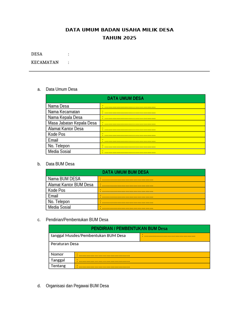 Data Umum BUM Desa (Nama Desa) Kec | PDF