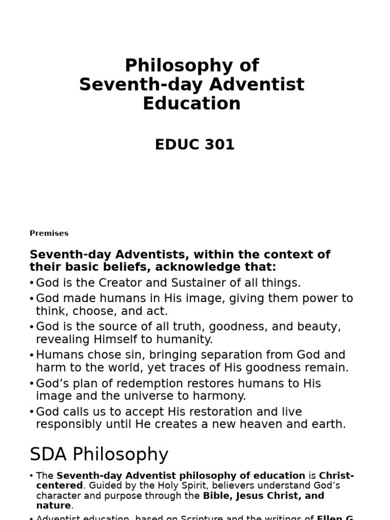 Seventh-day Adventist Education Philosophy | PDF | Seventh Day ...
