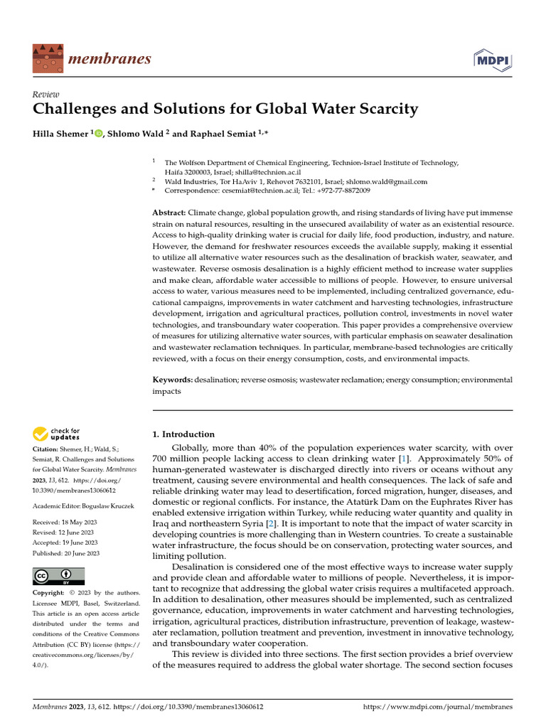 Challenges and Solutions For Global Water Scarcity | PDF | Desalination ...