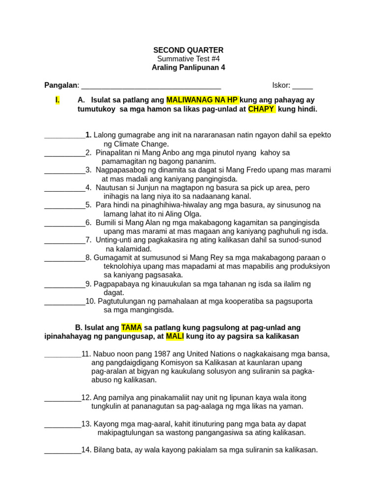q2-AP-4 - Matatag Summative Test 4 | PDF