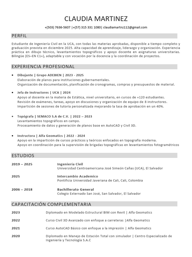 Claudia Martinez - Curriculum Vitae | PDF | Autodesk Revit | Aprendizaje