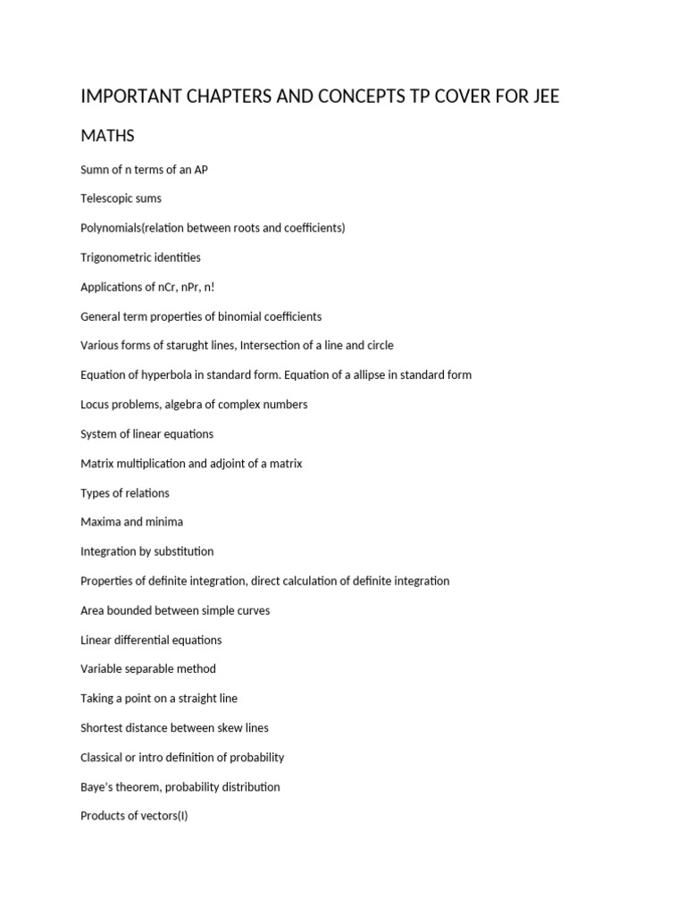 Important Chapters and Concepts TP Cover For Jee | PDF | Chemical ...