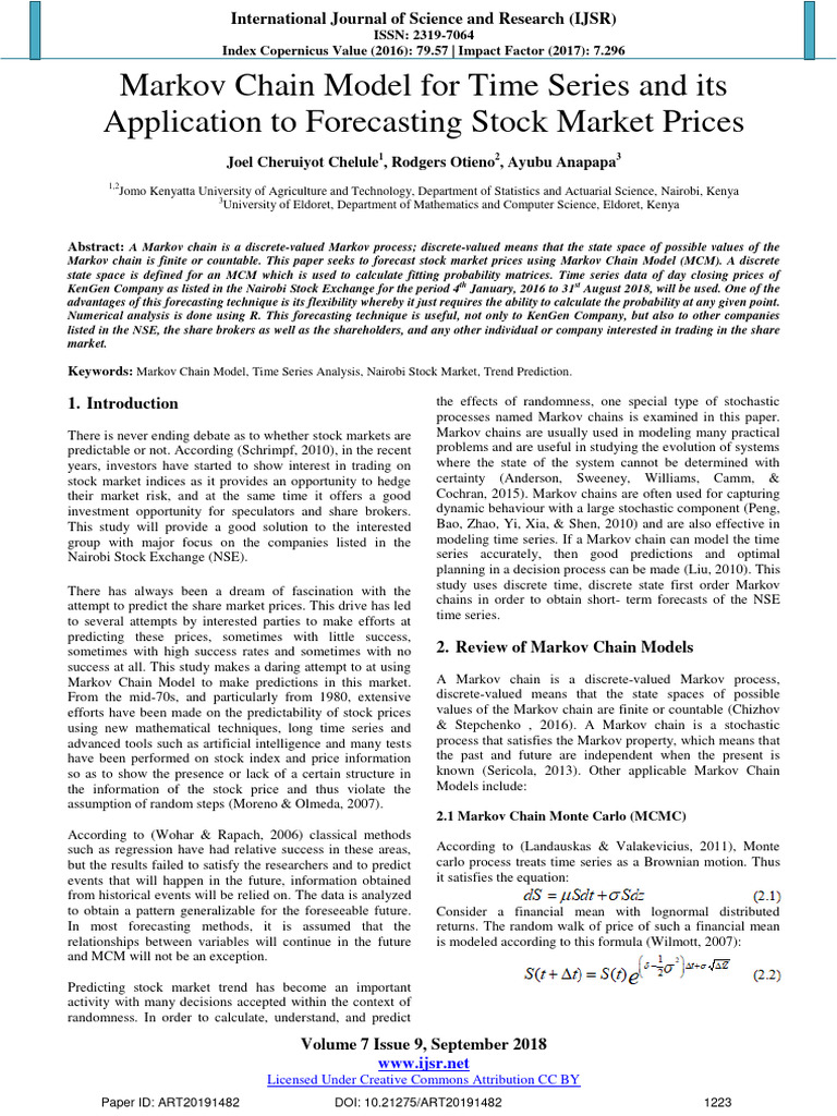 Markov Chain Model For Time Series and I | PDF | Markov Chain | Time Series