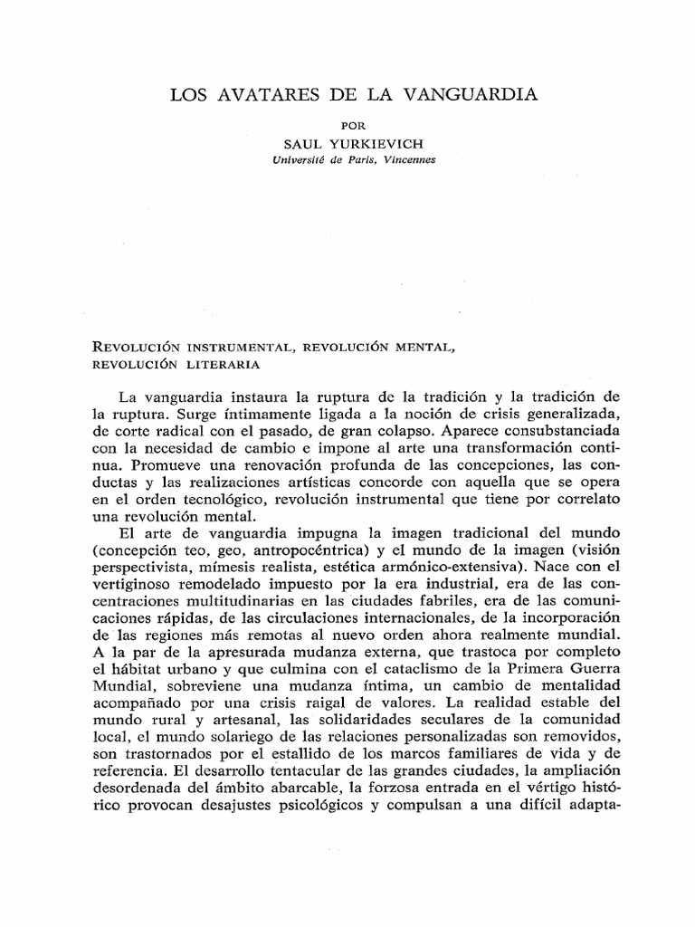 Saul Yurkievich - los avatares de la vanguardia | PDF | Vanguardia