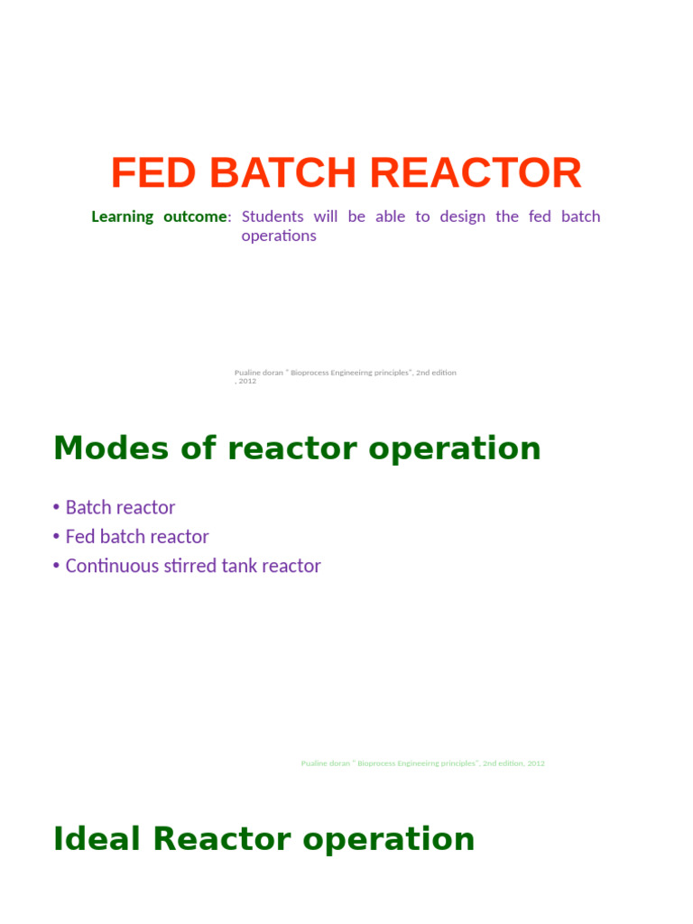 Fed Batch Reactor | PDF | Biochemistry | Chemistry
