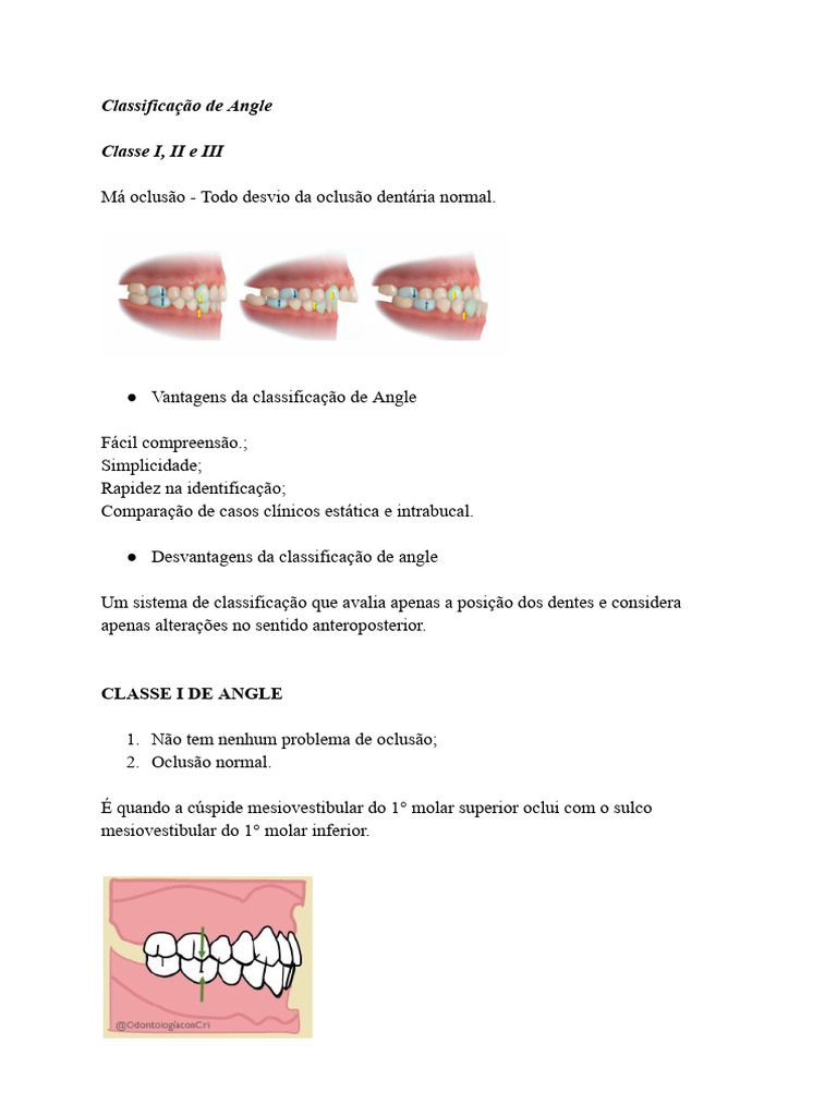 Classificação de Angle: Classes I, II e III | PDF