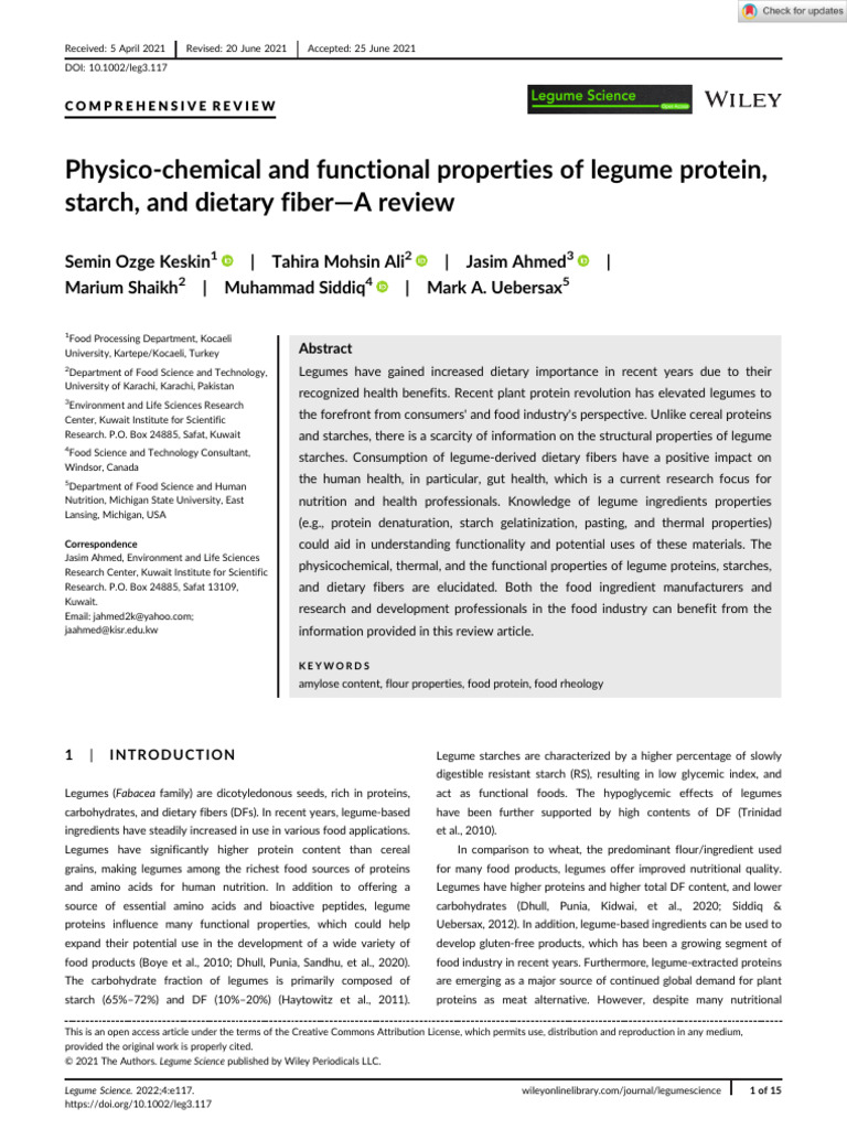 Legume Science - 2021 - Keskin - Physico Chemical and Functional ...