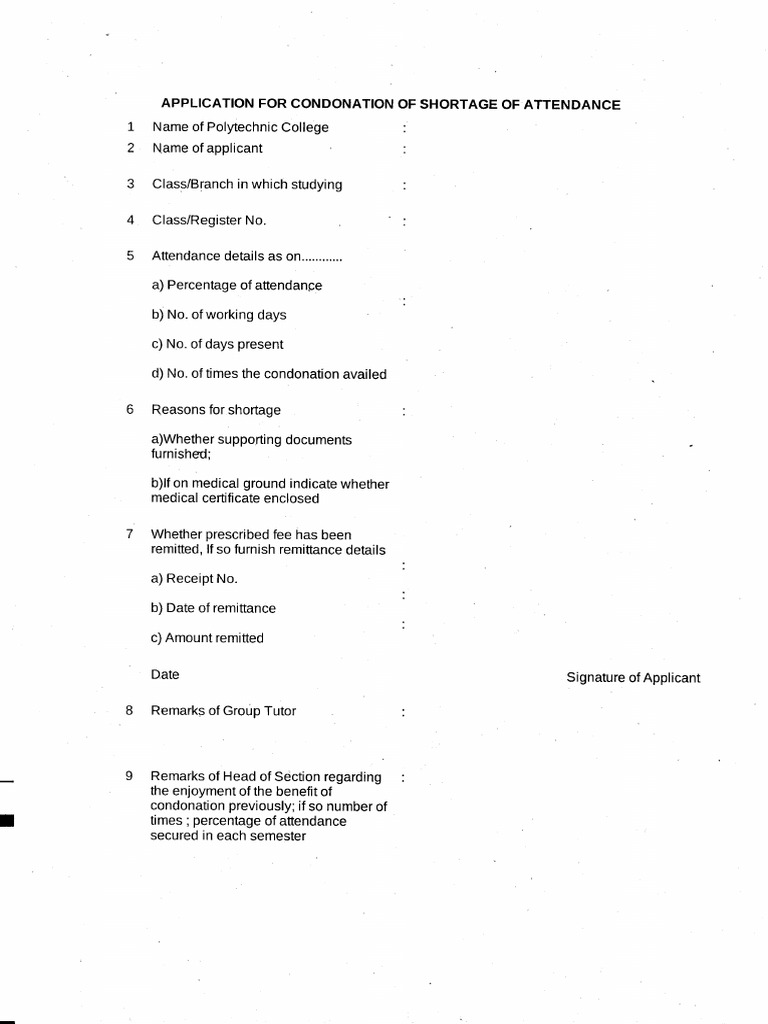 Attendance Condonation Application Form | PDF