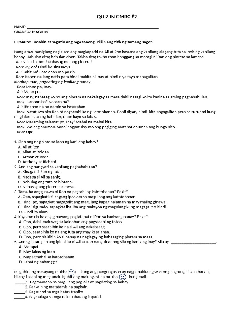 Quiz in Gmrc | PDF