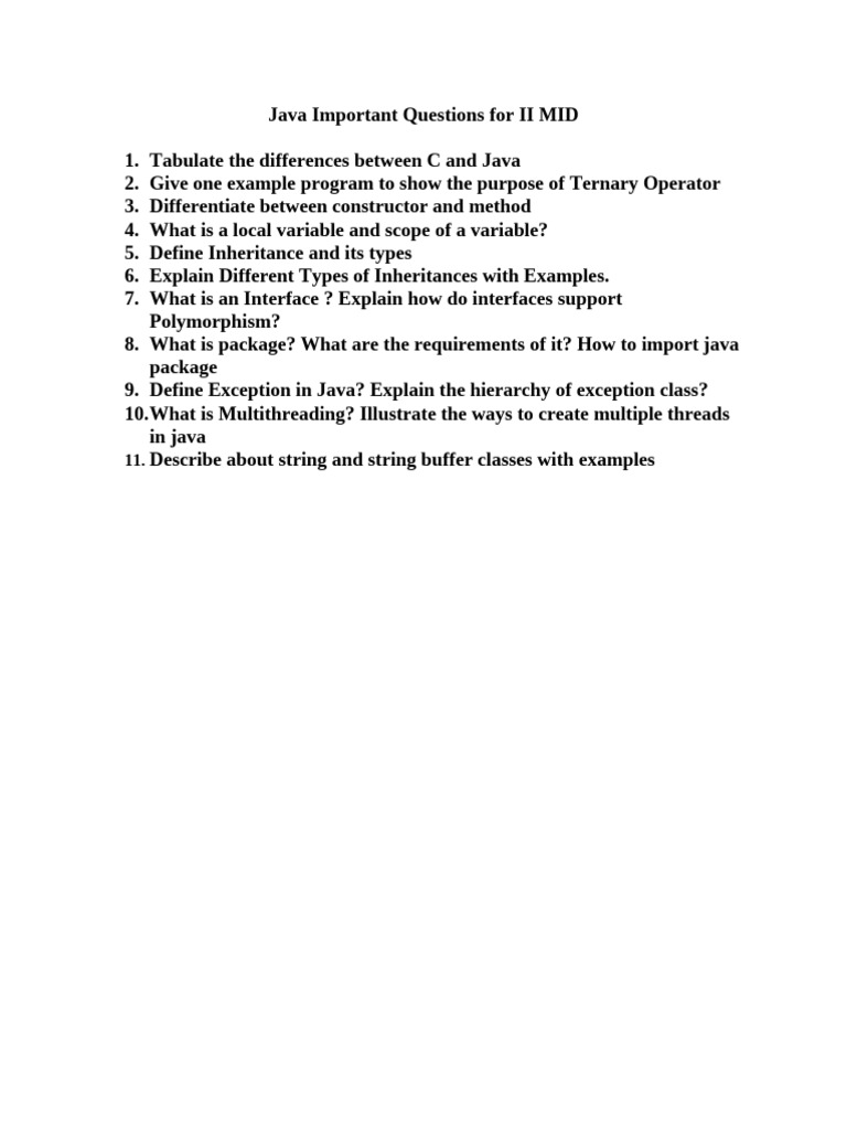 Java Important Questions For II MID | PDF