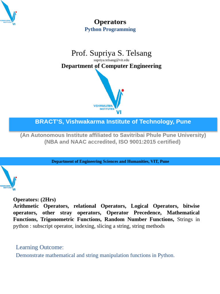 Section 1_Part 2_Operators&Mathematical Functions | PDF | Boolean Data Type | Software Engineering