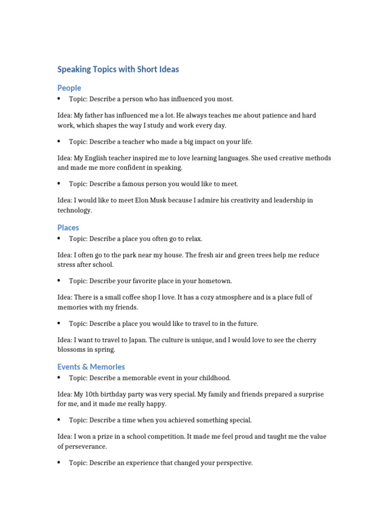 Engaging Speaking Topics and Ideas | PDF