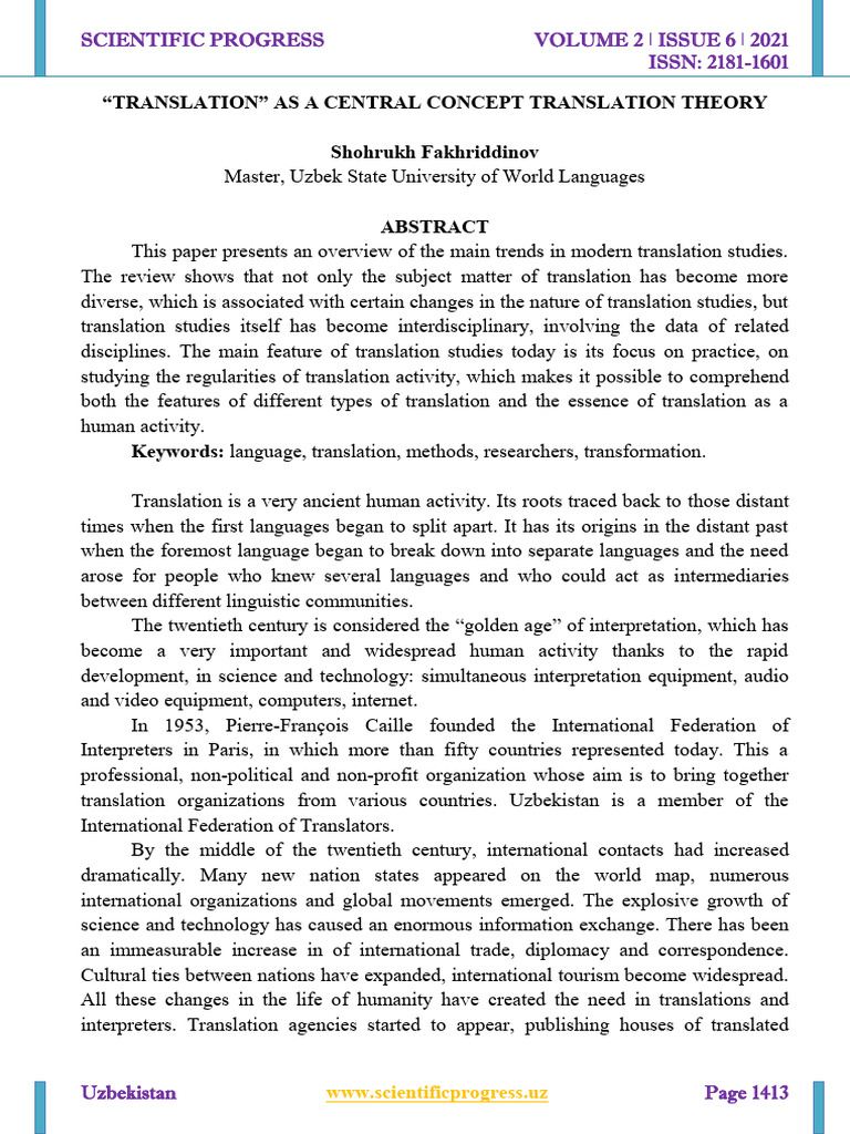 Translation As A Central Concept Translation Theory | PDF ...