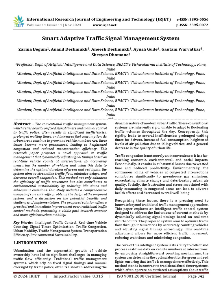 Smart Adaptive Traffic Signal Management System | PDF | Traffic ...