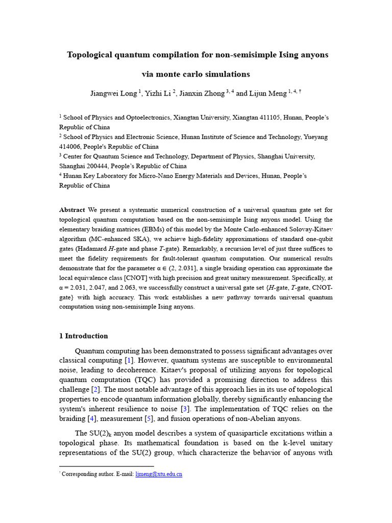 Topological Quantum Compilation For Non-Semisimple Ising Anyons | PDF ...