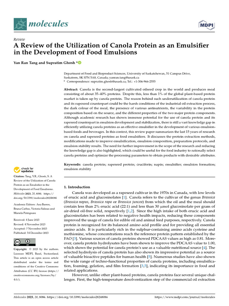 A Review of The Utilization of Canola Protein As An Emulsifier in The ...