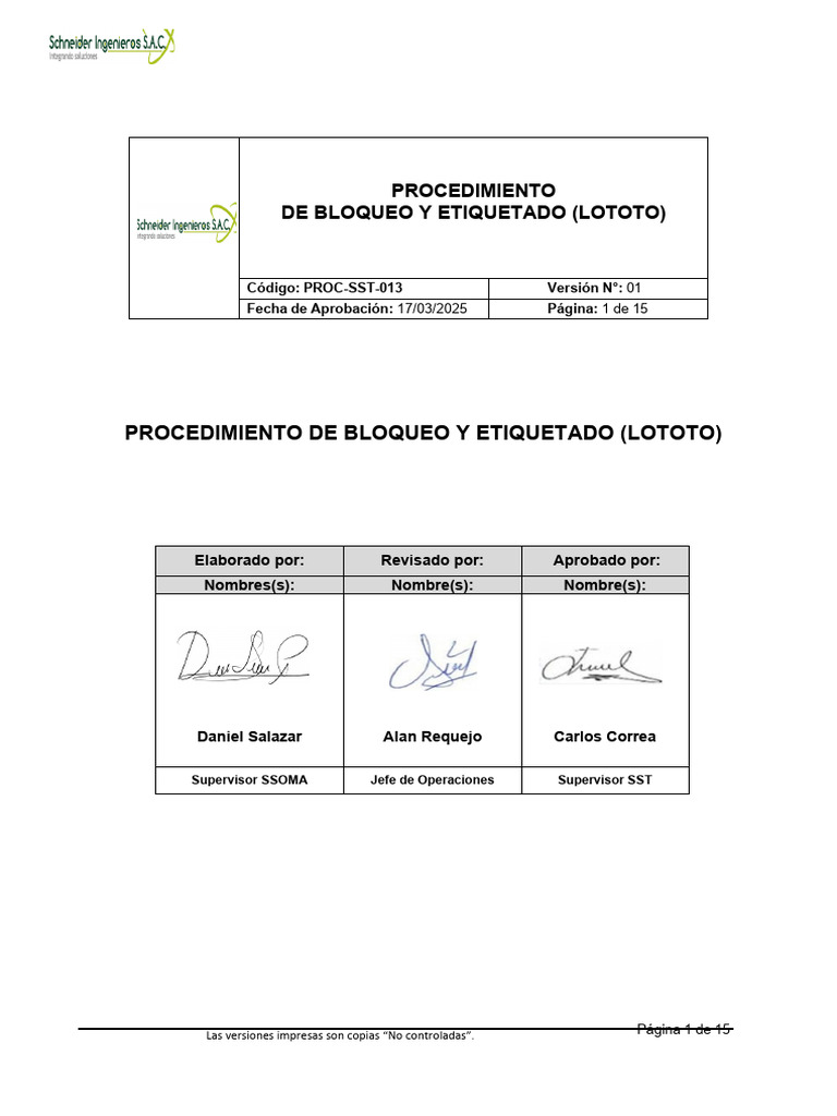Procedimiento Loto | PDF | Seguridad y salud ocupacional | Arranque