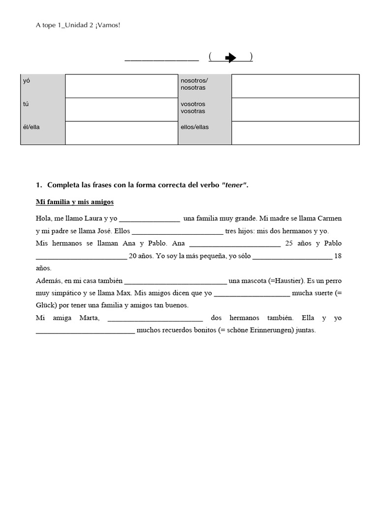 Ejercicios de Verbos "Tener" en Español | PDF