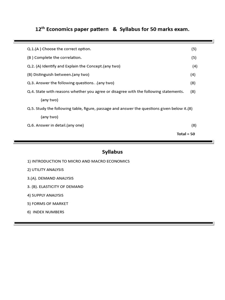 12th Eco Paper Pattern-50 Marks | PDF