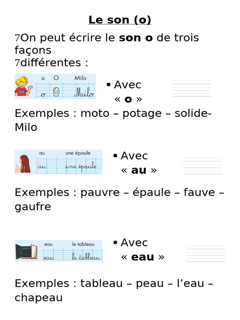 Variantes d'écriture du son "o" | PDF