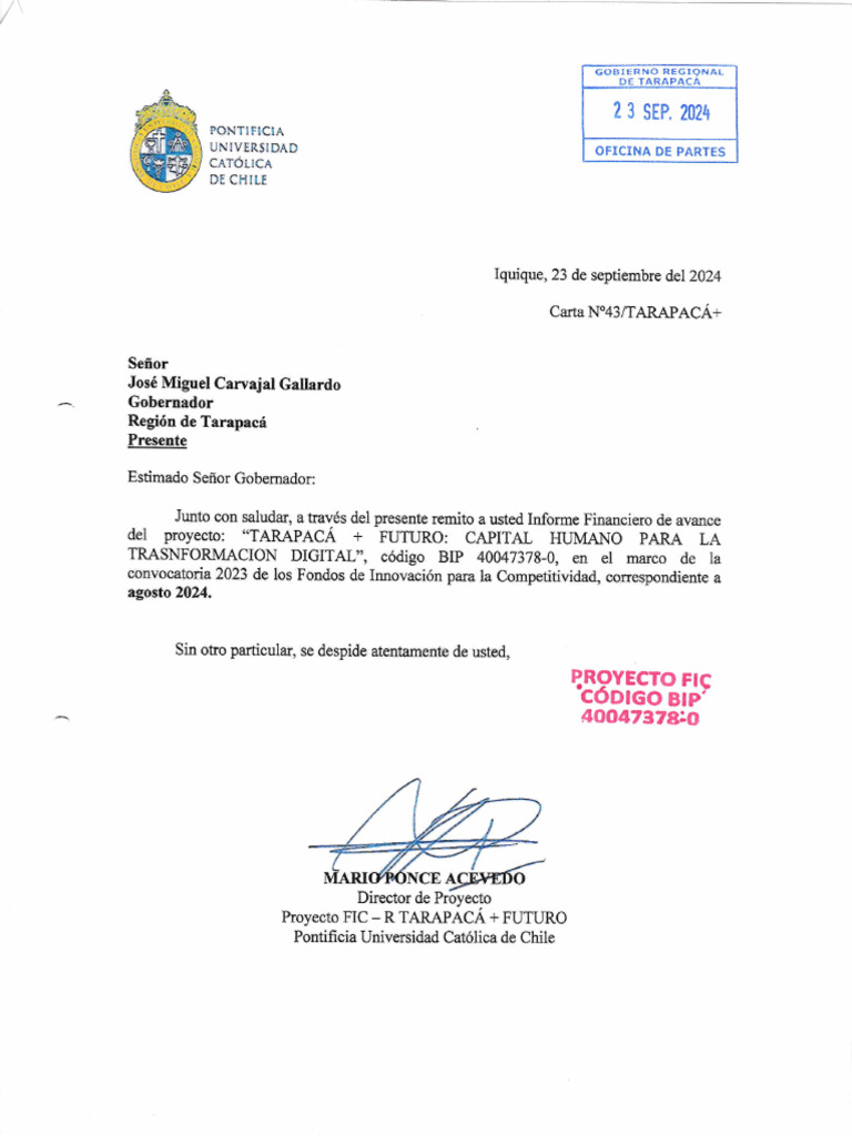 Carta 43 t+f Entregada 23-09-24 | PDF