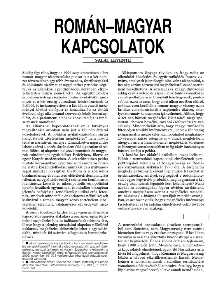 Salat Levente - A Román - Magyar Kapcsolatok | PDF