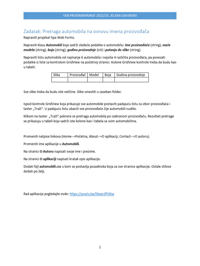12d1 Zadatak Pretraga Automobila-Zadatak | PDF