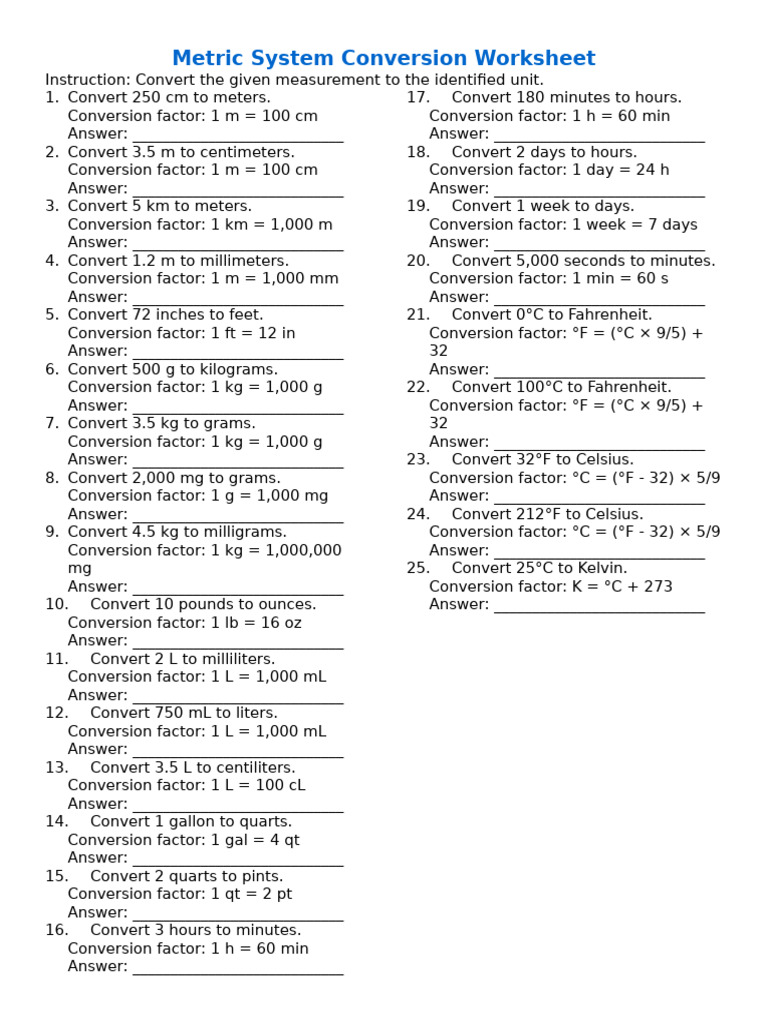 Metric Conversion Worksheet | PDF | Gallon | Litre