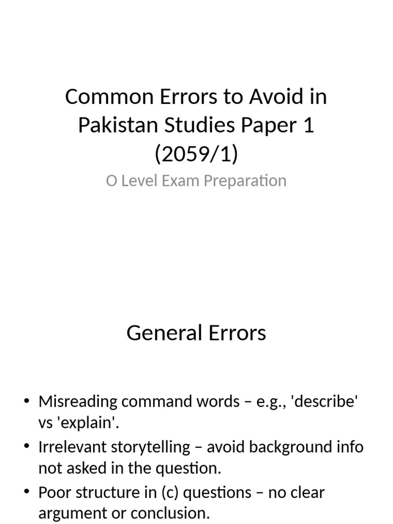 Avoid Common Errors in Pakistan Studies Exam | PDF