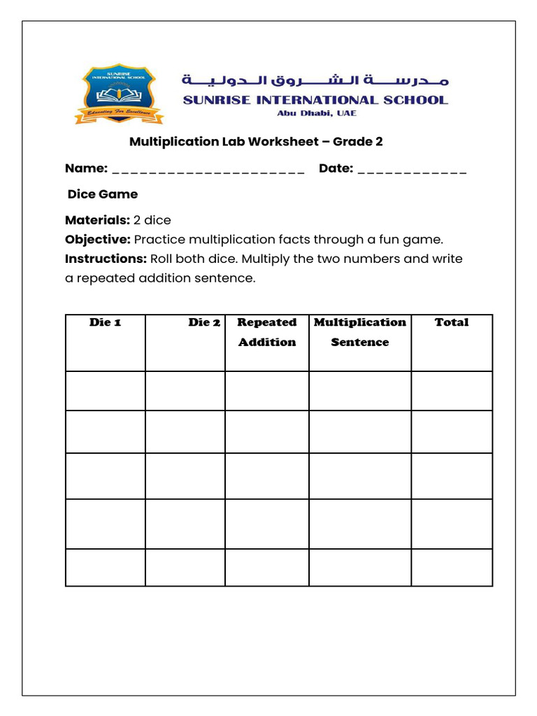 Grade 2 Multiplication Lab Worksheet | PDF