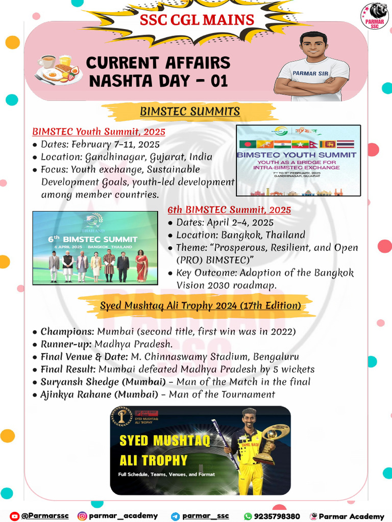 Current Affairs Nashta -01 English by Parmar Ssc (1) | PDF