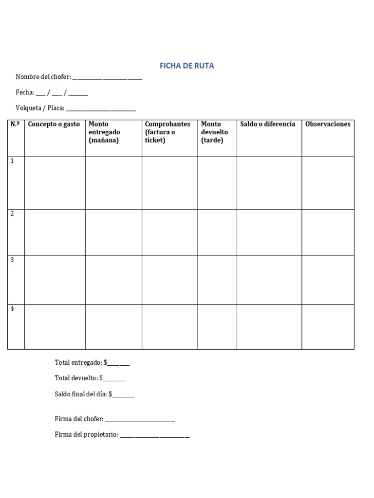 Ficha Control Diario Volqueta | PDF