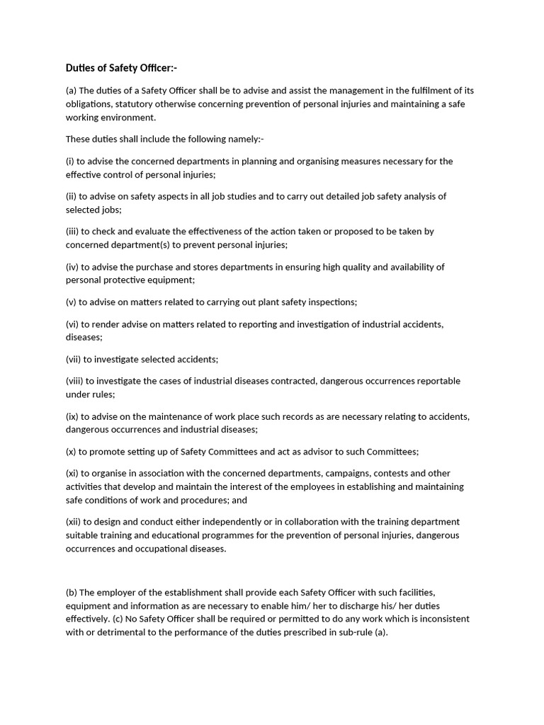 Duties of Safety Officer | PDF
