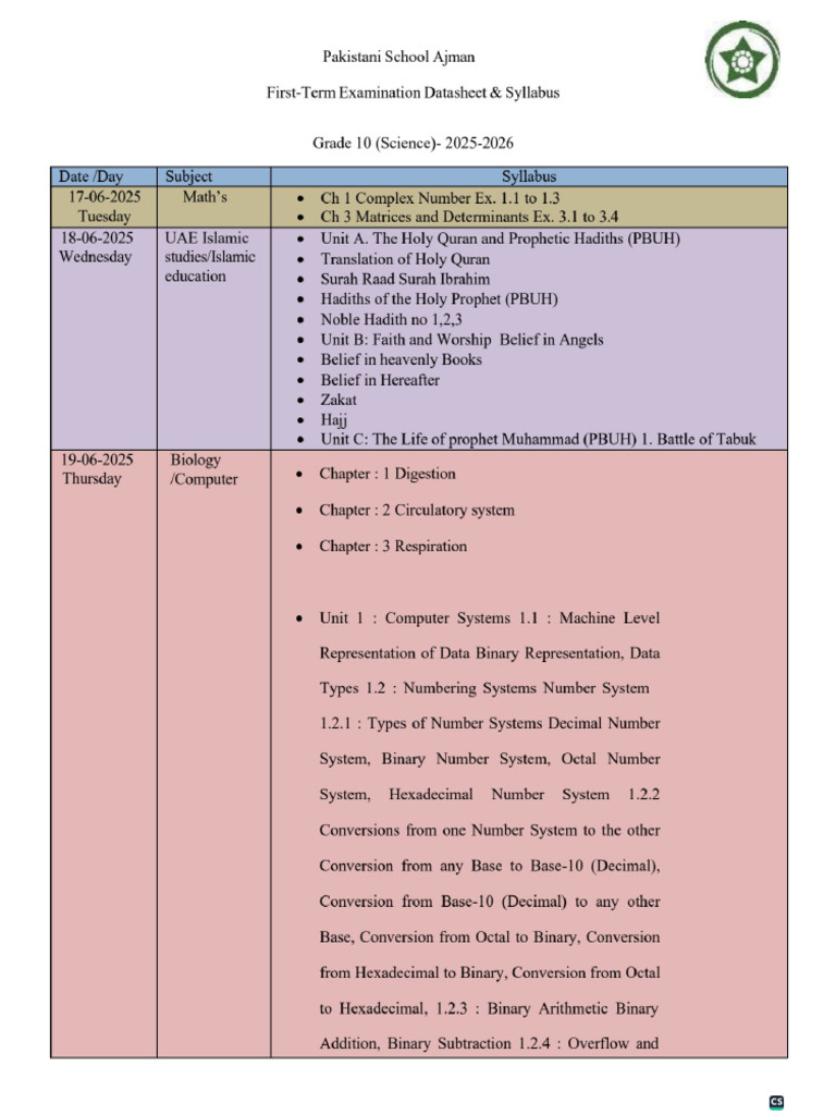 G10science First Term Datesheet 2025 1 32108 Pdf