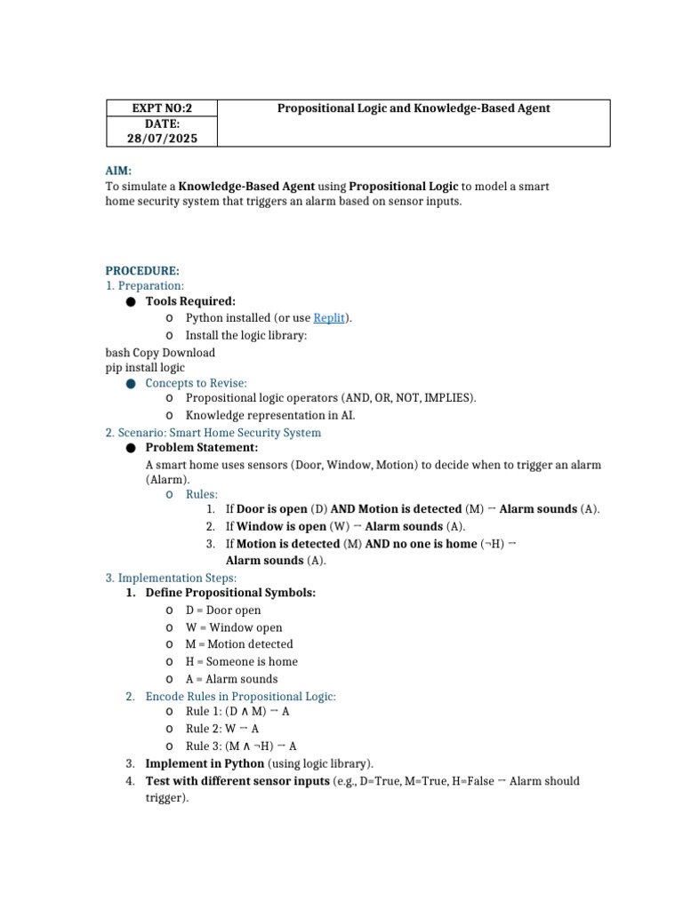 AI EXP 2(28-07-2025) | PDF | Logic | Computing