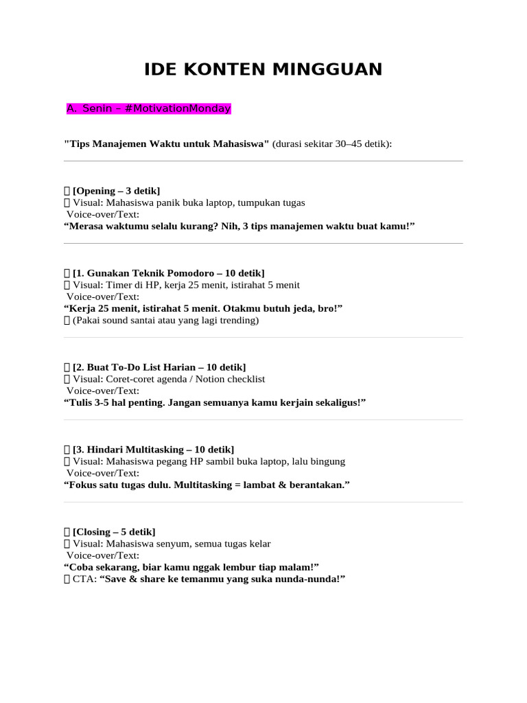 Ide Konten Mingguan | PDF