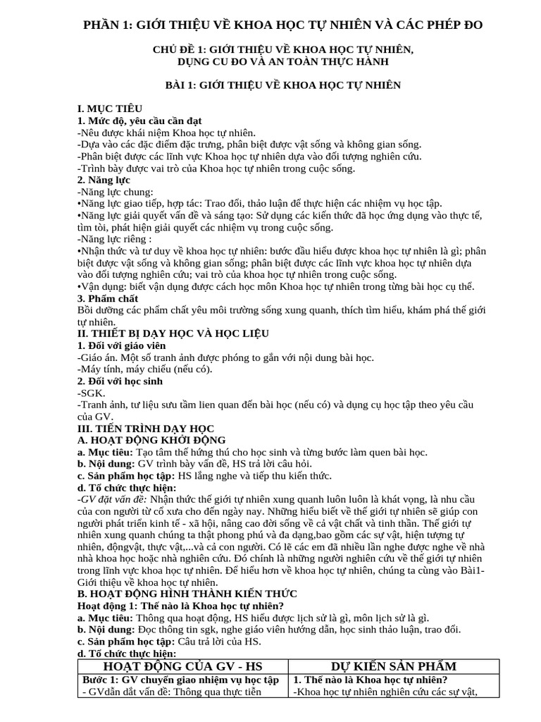 Giao an KHTN 6 Chu de 1 Va 2 | PDF